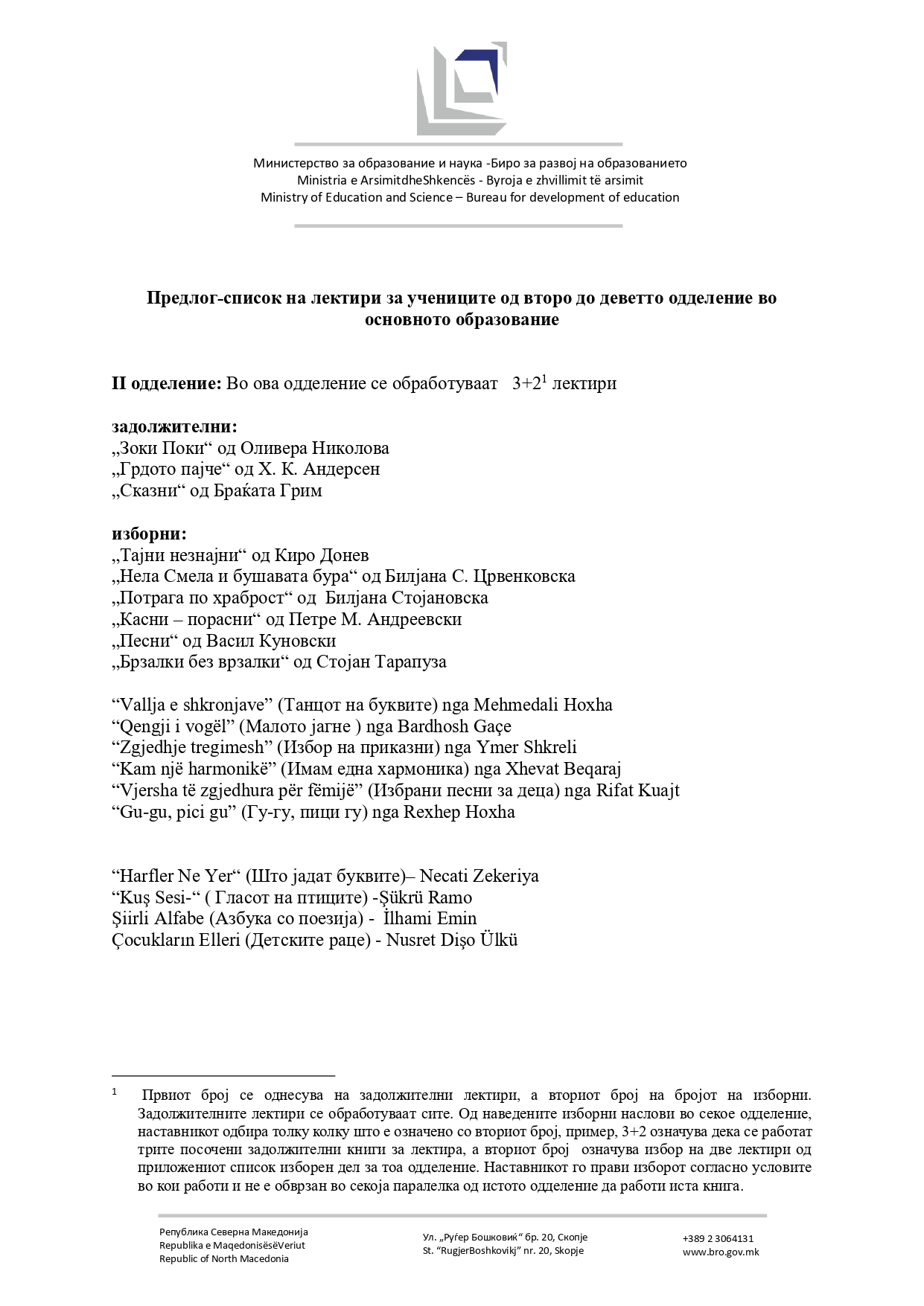Ќе се ажурира списокот со лектири за основно, МОН и БРО прифаќаат предлози